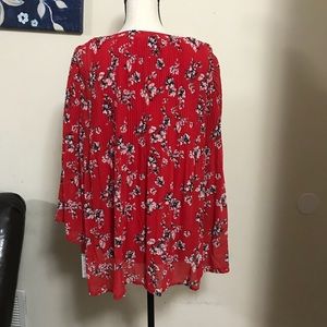 Simply Emma | Tops | Simply Emma Red Floral Chiffon Top | Poshmark